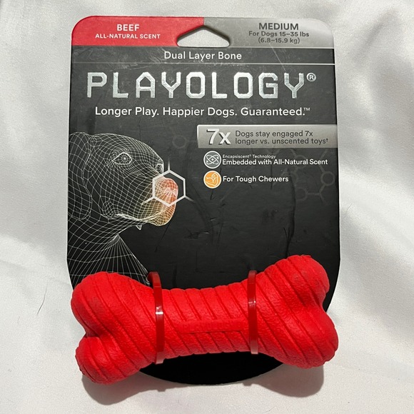 Playology | Dog | Playology Dual Layer Dog Bone Beef Scented Tough Chew ...